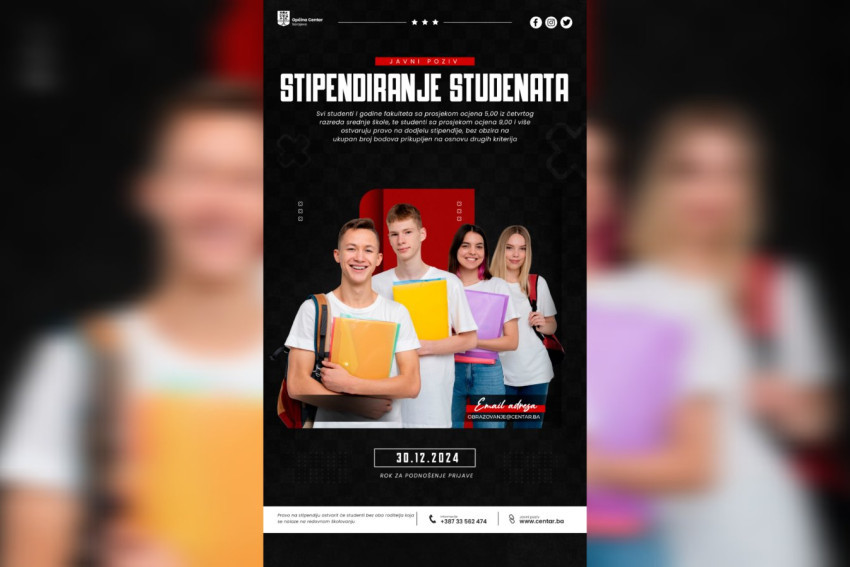 Objavljen konkurs za stipendiranje studenata | Općina Centar Sarajevo
